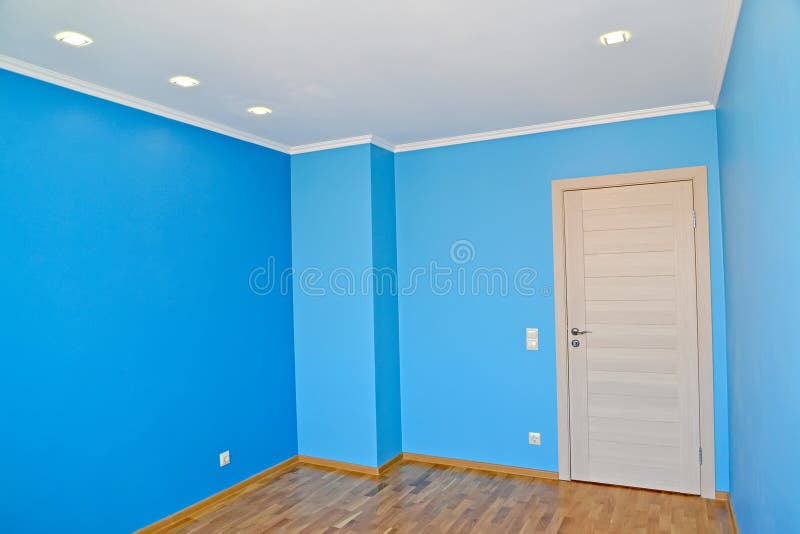 Blue Walls in an Interior of the Living Room Stock Image - Image of ...