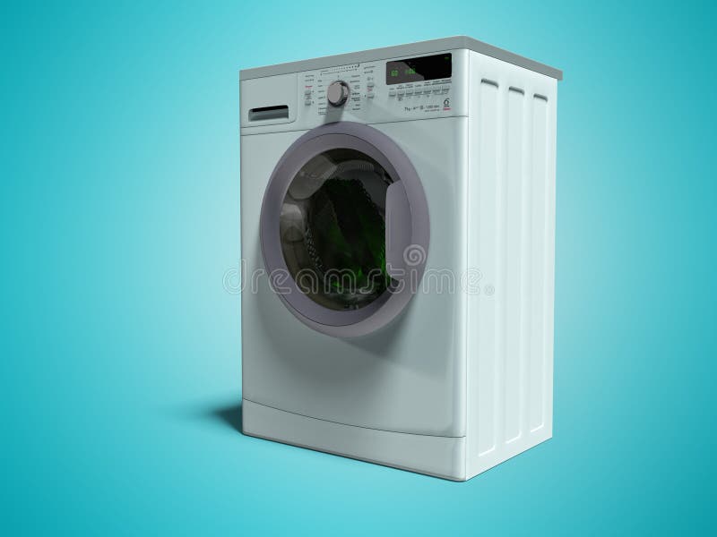 Blue Washing Machine Automatic Rinsing Things in Water 3d Render on ...