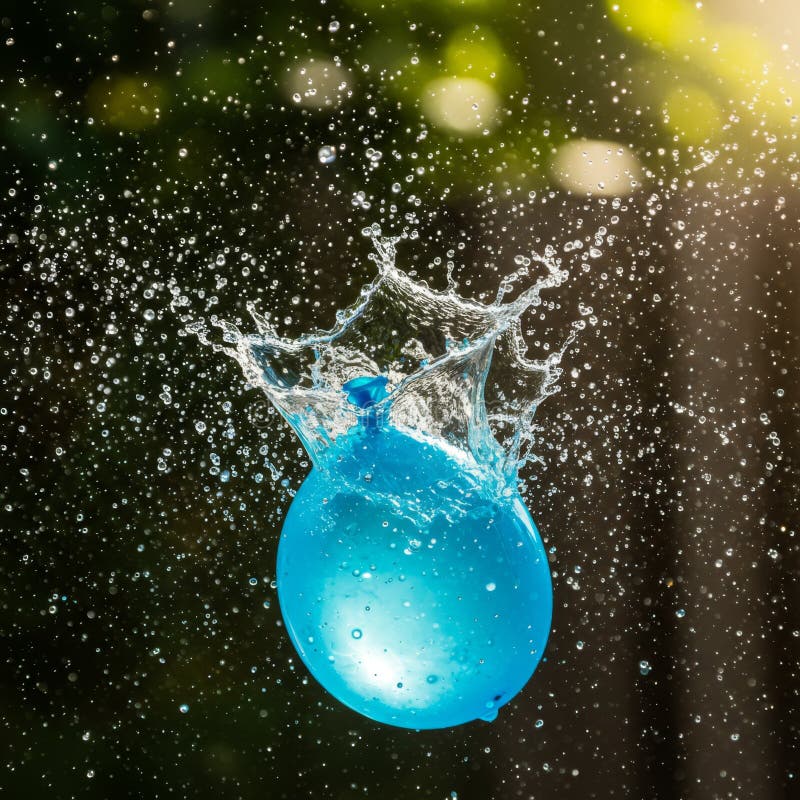 Blue Water Balloon Bursting with Splashing Water Outdoors Stock Illustration - Illustration of ...