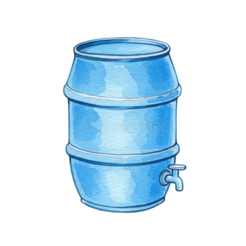 Blue Water Barrel with Tap on White Background Stock Illustration ...