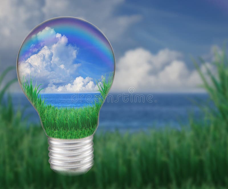 Blue Water with Blue Sky White Clouds in Light Bulb Seem Save Nature ...