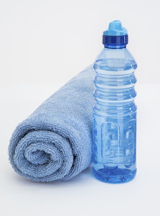 Blue Water Bottle and Towel Stock Photo - Image of plastic, sweat: 55292942