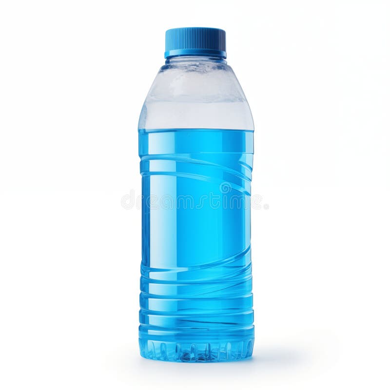 Blue Water Bottle with Transparent Liquid Isolated on White Stock ...