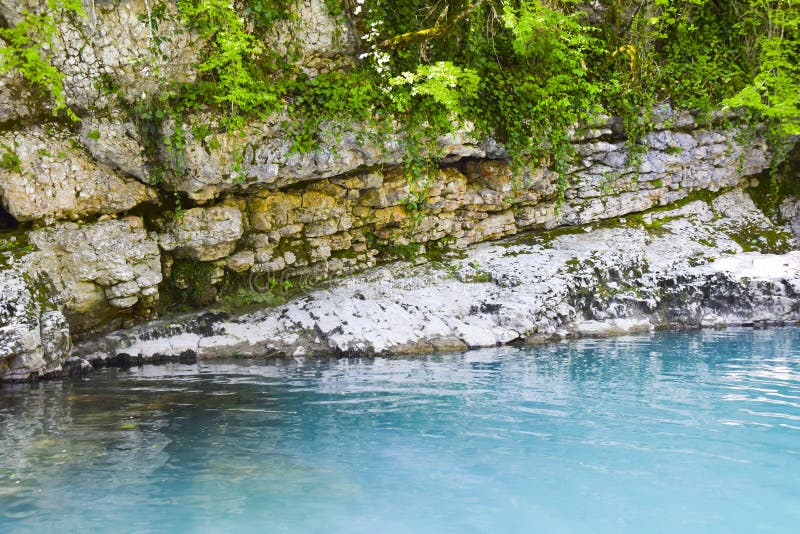 Blue Water Bright River Nature Stones Cliff Gorge View Stock Photo ...