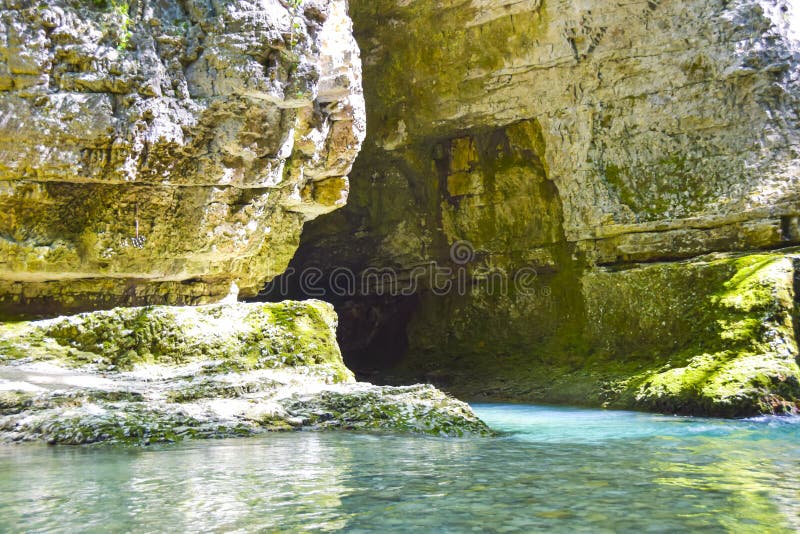 Blue Water Bright River Nature Stones Cliff Gorge View Stock Photo ...