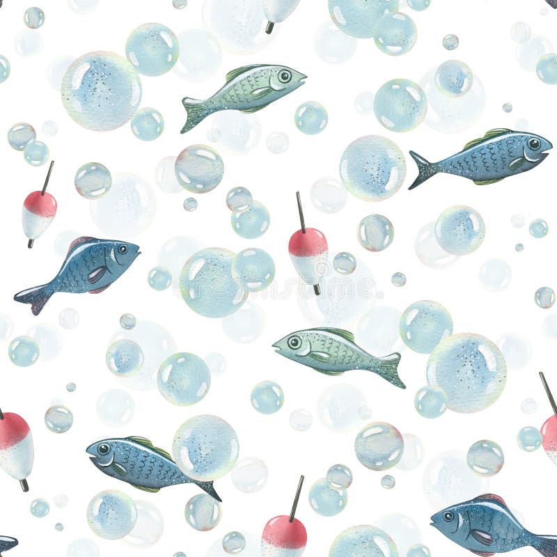 Blue Water Bubbles of Different Sizes with Fish in a Chaotic Order ...