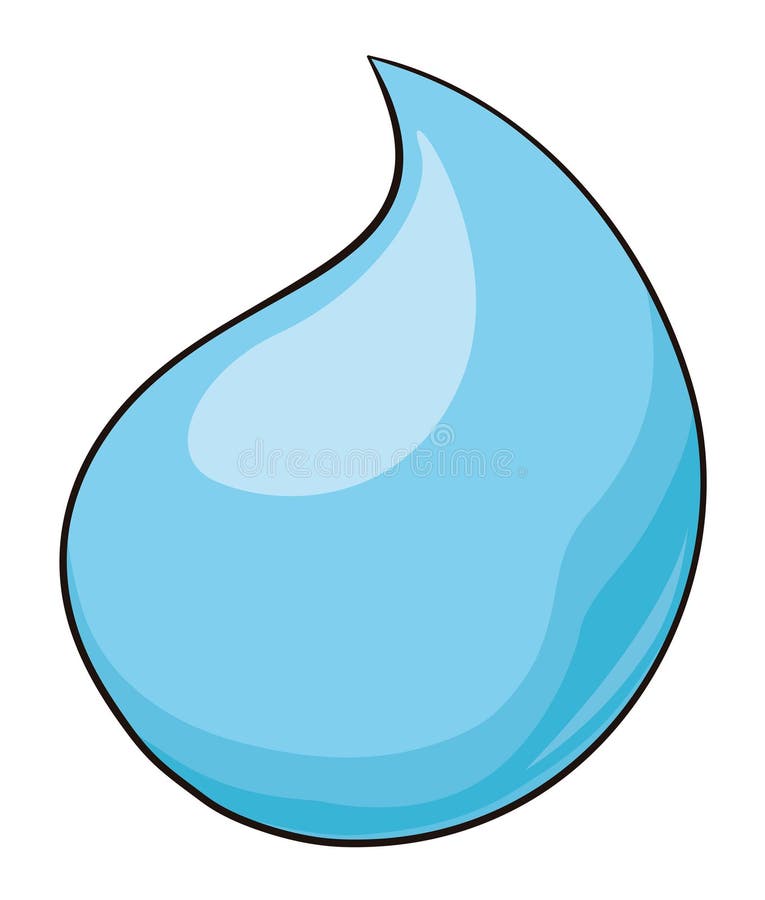 Blue Water Drop in Cartoon Style Over White Background, Vector ...