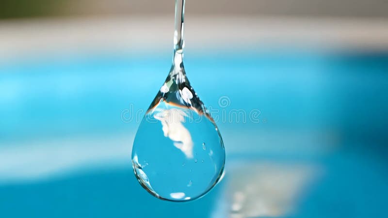 Blue Water Drop Drips on the Surface with Splash and Ripples Stock ...