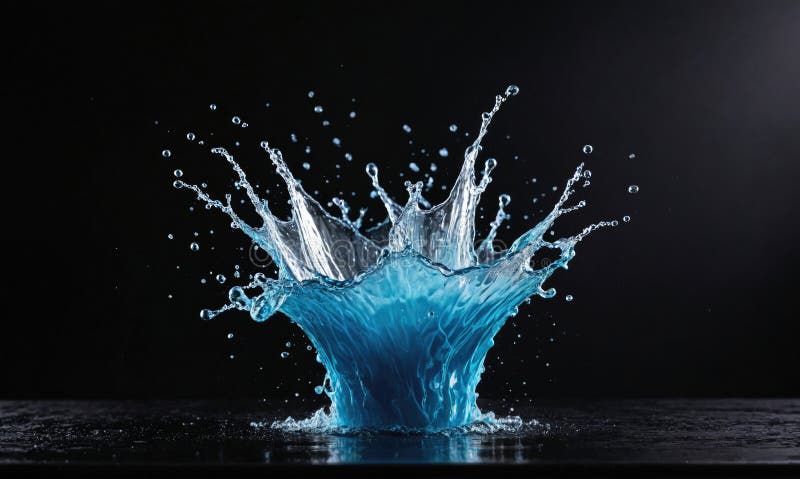 A Blue Water Droplet Creates a Dramatic Splash Against a Dark ...
