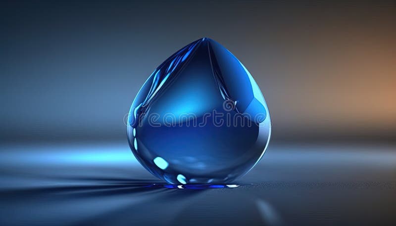 A Blue Water Droplet on a Reflective Surface with a Reflection Stock ...