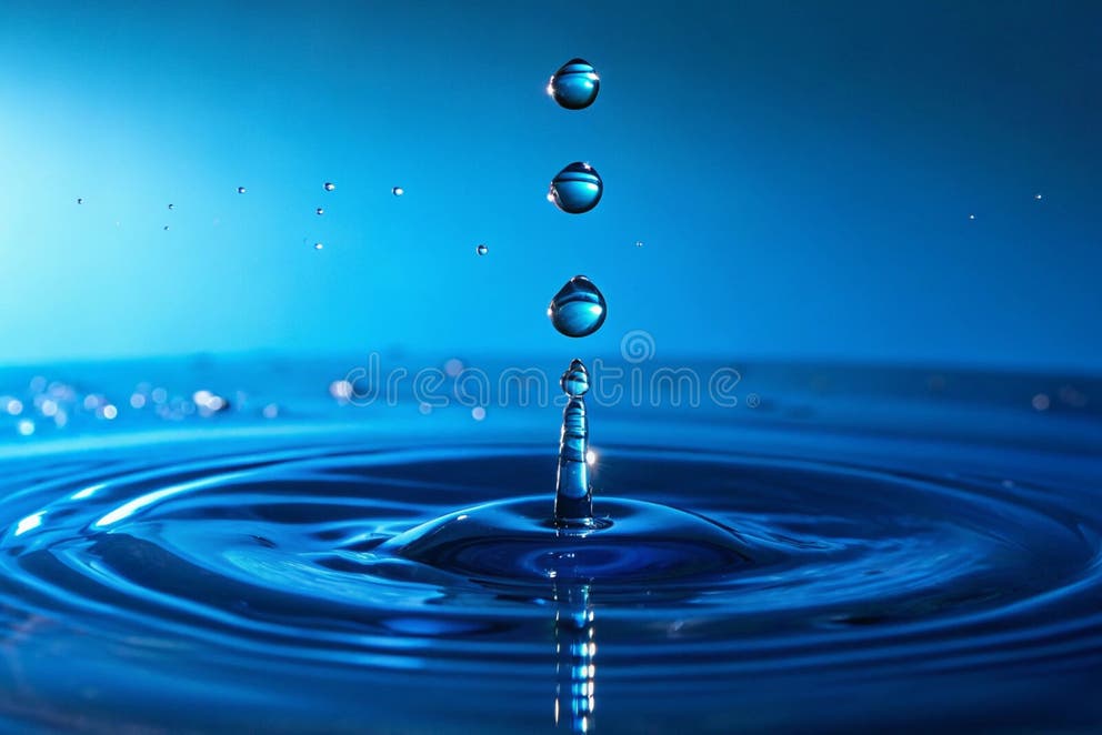 Blue Water Drops Background. Water Drops on a Deep Blue Background with ...