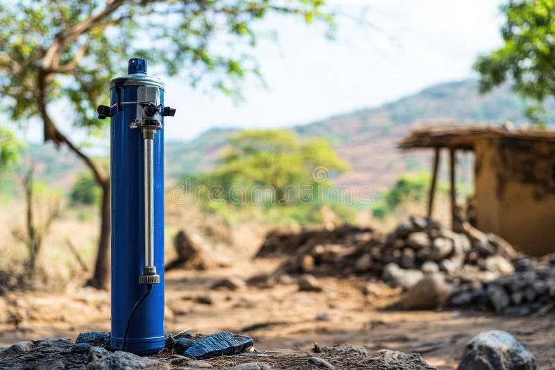 Blue Water Filter Pump in a Rural Setting Stock Image - Image of ...