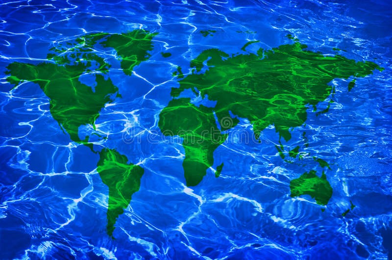 Blue Water and Green Worlwide Map Stock Illustration - Illustration of ...