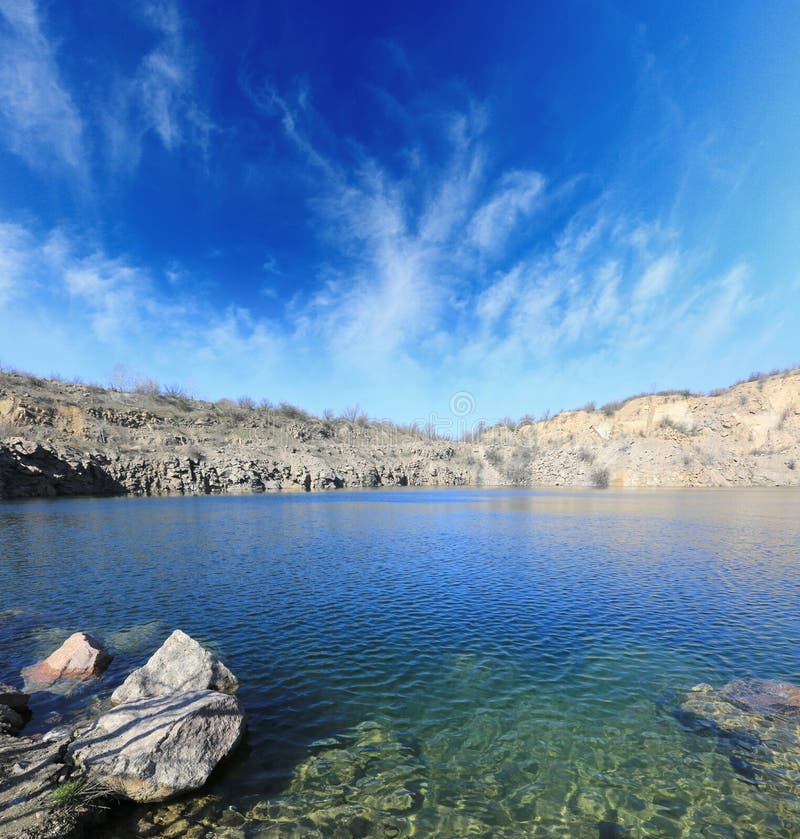 Blue Water of Lake in Old Quarry Stock Photo - Image of granite ...