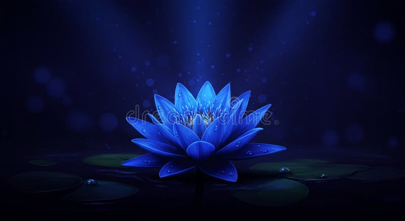 Blue Water Lily Blooming in Dark Water with Lighting Effects Stock ...