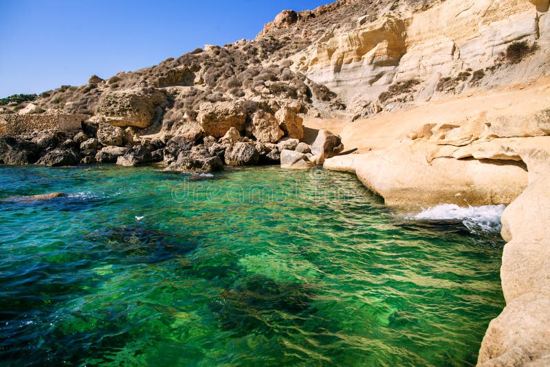 Blue water of Malta stock photo. Image of famous, seascape - 84139696