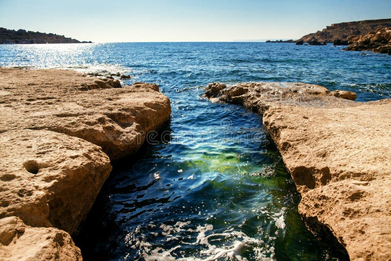 Blue water of Malta stock image. Image of colour, tranquil - 90976455