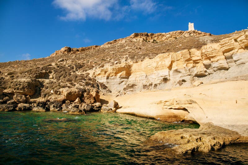 Blue water of Malta stock image. Image of shore, fort - 103847455