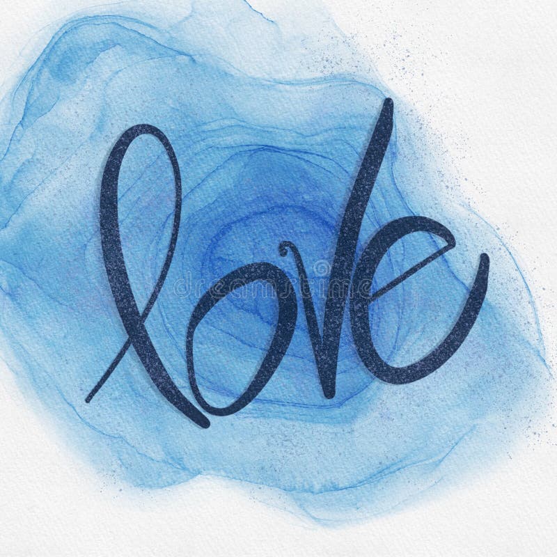Blue Water Mark Paint on White Textured Background with Word Love Stock ...
