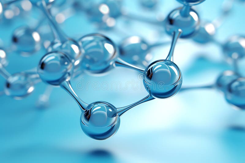 Blue Water Molecules in Crystal Lattice Structure. Macro View of ...