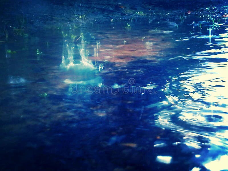 Blue water pond at rain stock photo. Image of light - 186860348