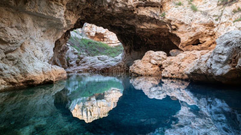 Blue Water Reflecting in a Cave S Rock Formation Stock Illustration ...