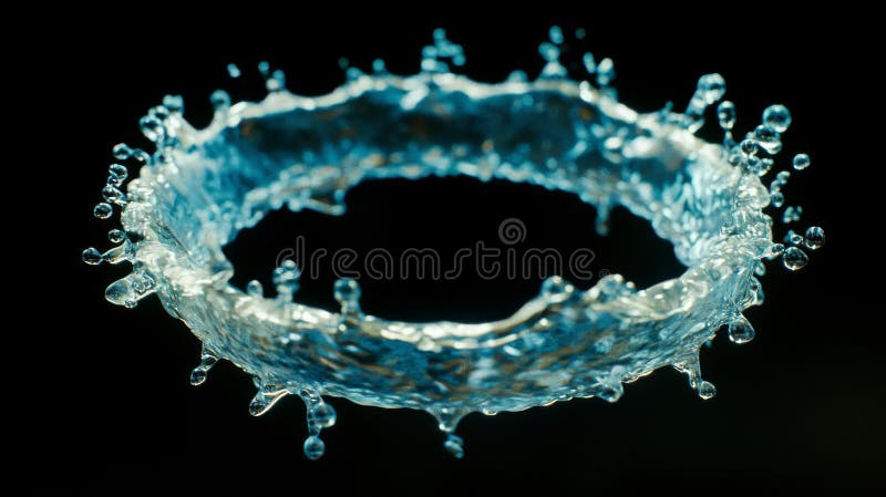 Blue Water Ring Splash on Black Background Stock Illustration ...