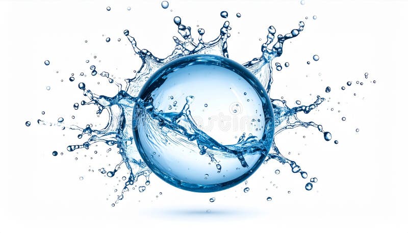 Blue Water Sphere Splashing on White Background Stock Illustration ...