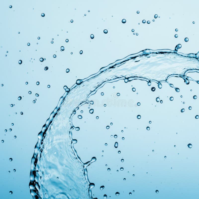 Blue Water Splash with Droplets on Light Blue Background Stock ...