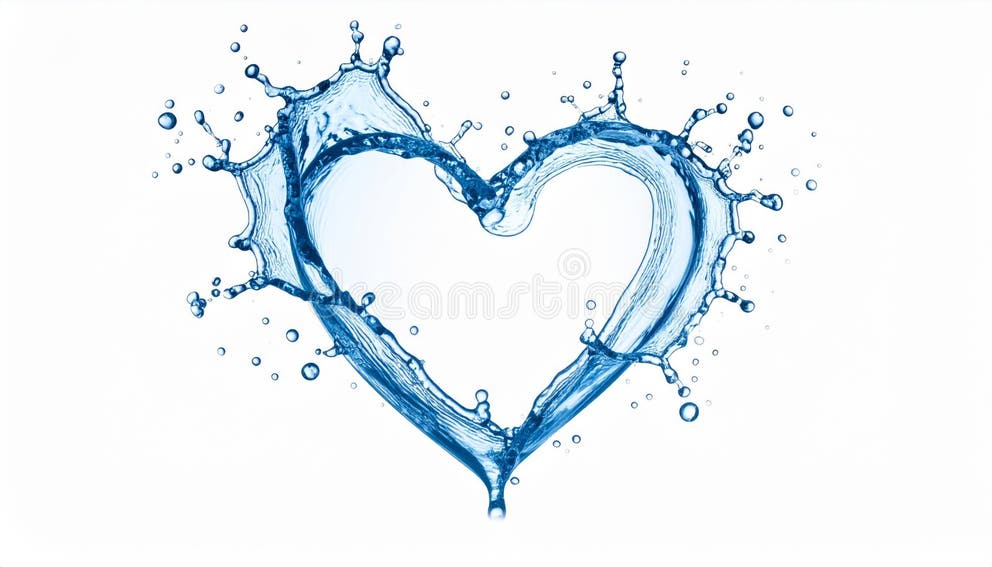 Blue Water Splash Heart Shape on White Background Stock Illustration ...