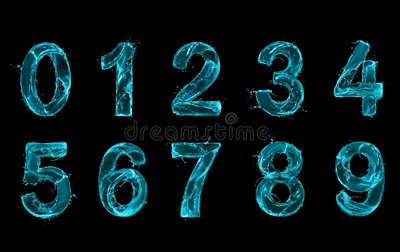 Blue Water Splash Numbers Set on Black Background Stock Illustration ...