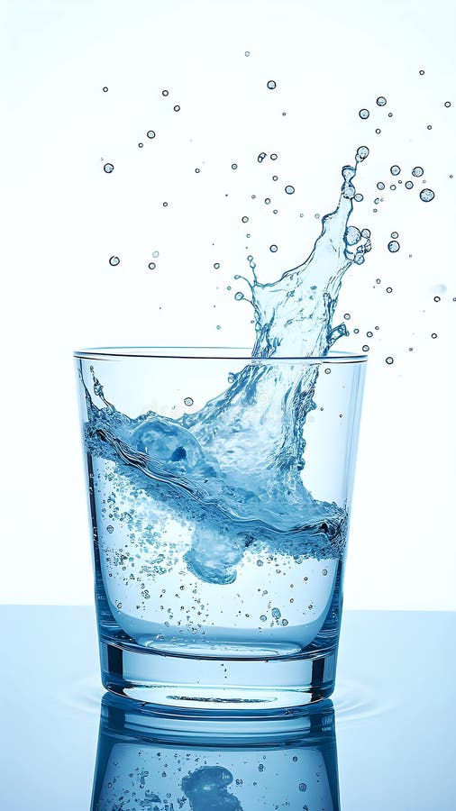 Blue Water Splash with Reflection and Droplets in Motion Stock ...