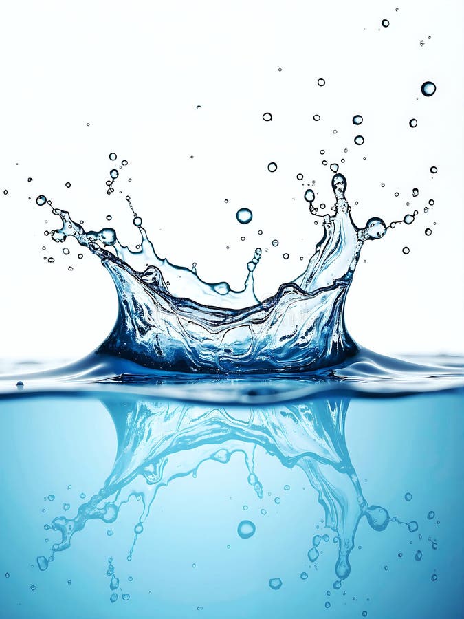 Blue Water Splash with Reflection and Droplets in Motion Stock ...