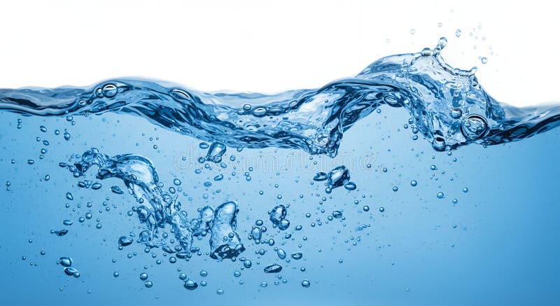 Blue Water Splash: Refreshing Liquid Motion with Bubbles & Wave. Pure ...