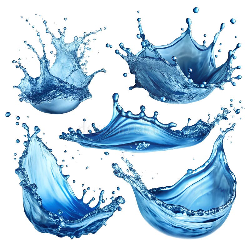 Blue Water Splashes Collection Dynamic Liquid Design Elements Isolated ...