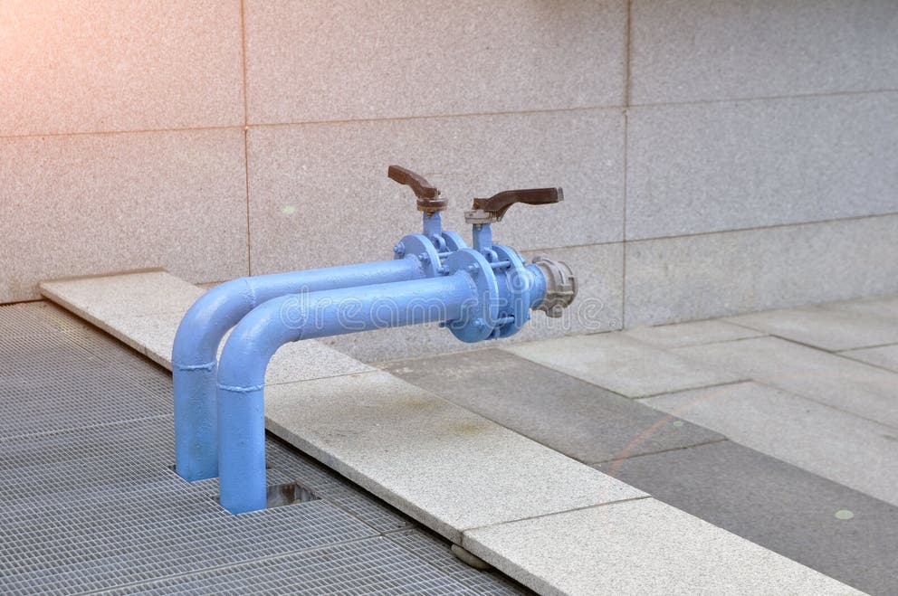 Blue Water Supply Pipeline. Locking Fitting. Hydrant. Stock Image ...