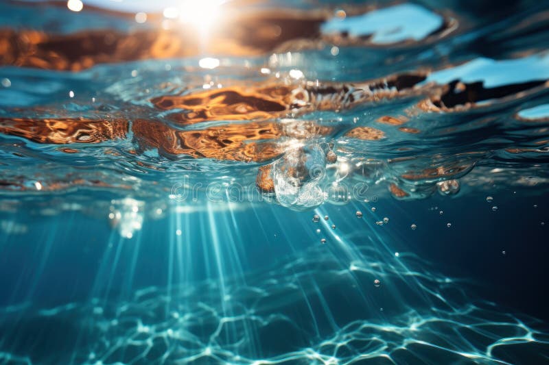 Blue Water Surface with Bright Sun Light Reflections Water. Ai ...