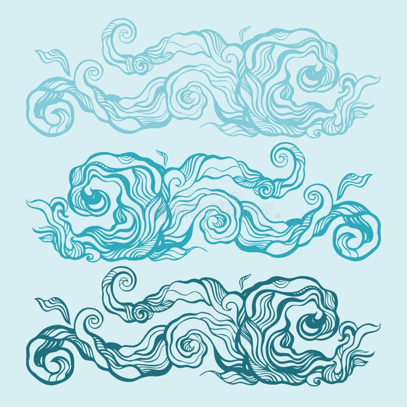 Ocean Waves Set, Hand Drawn Illustration Stock Illustration ...
