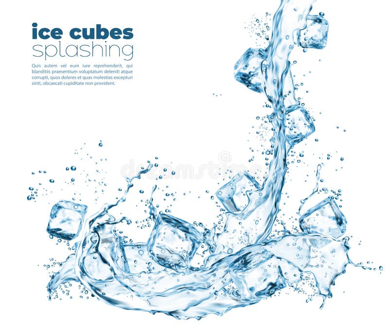 Blue Water Wave Cascade Splash and Ice Cubes Stock Vector ...