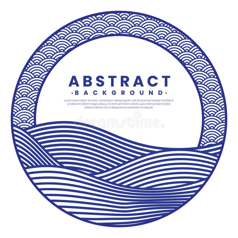 Blue Water Wave Line Pattern Border Frames. Vector Circle Frame ...