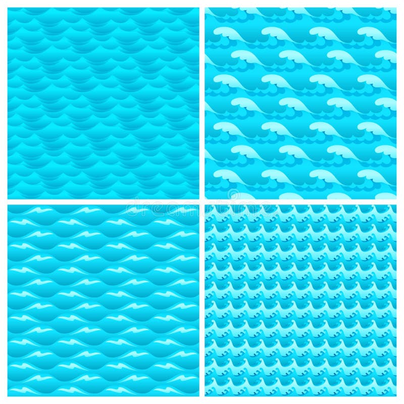 Blue Water Waves Seamless Vector Background Textures Set Stock Vector ...