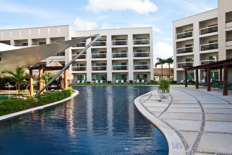 Blue Water at a White Resort Hotel Stock Photo - Image of blue ...
