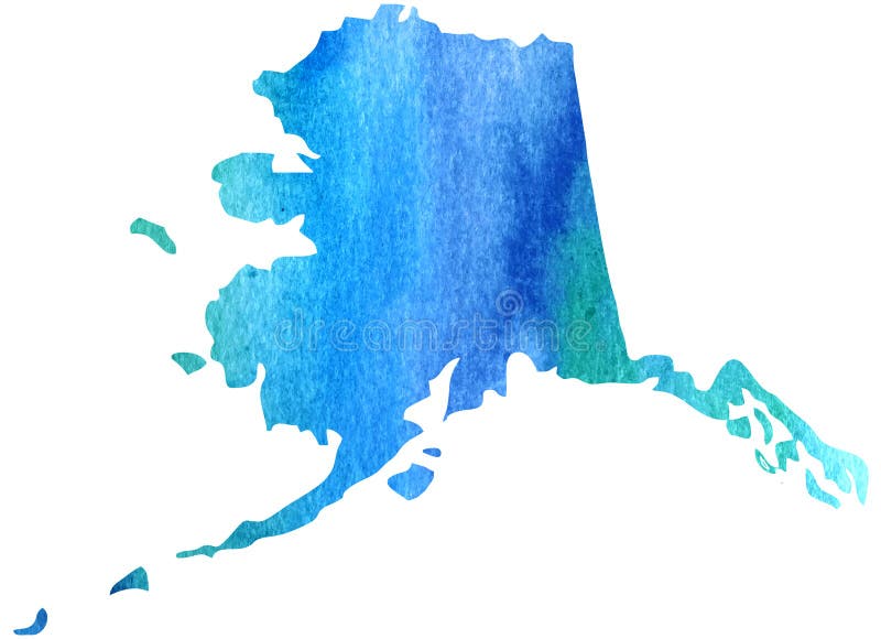 Blue Watercolor Alaska State Map Isolated on White Stock Illustration ...
