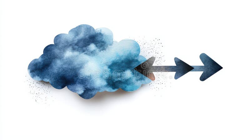 A Blue Watercolor Cloud with Arrows Indicating Movement Representing ...