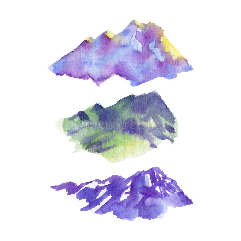 Blue Watercolor Mountains Isolated on White Bacground Stock ...