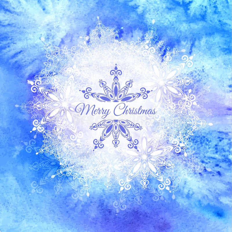 Winter Background with Snowflakes and Blue Hand Drawn Watercolor Stock ...