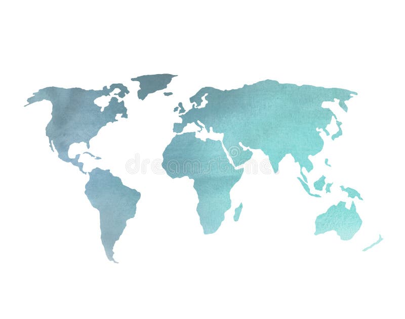 Blue Watercolor World Map stock photo. Image of poster - 46731026