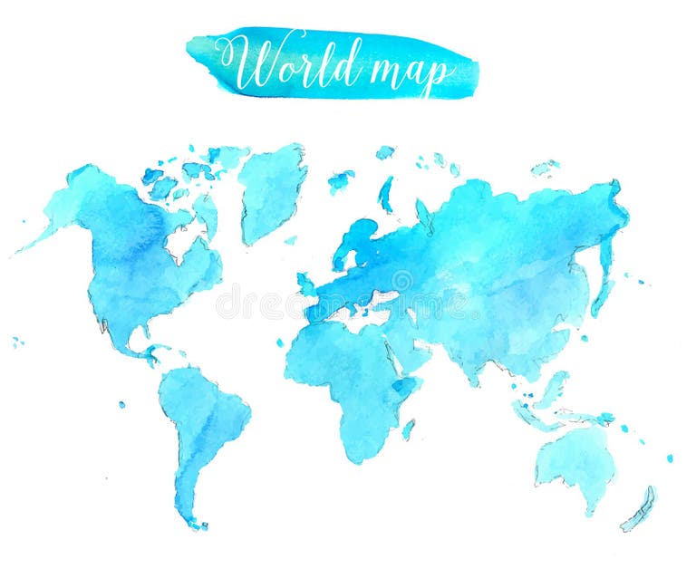 Blue Watercolor World Map. Vector Artistic Stock Vector - Illustration ...