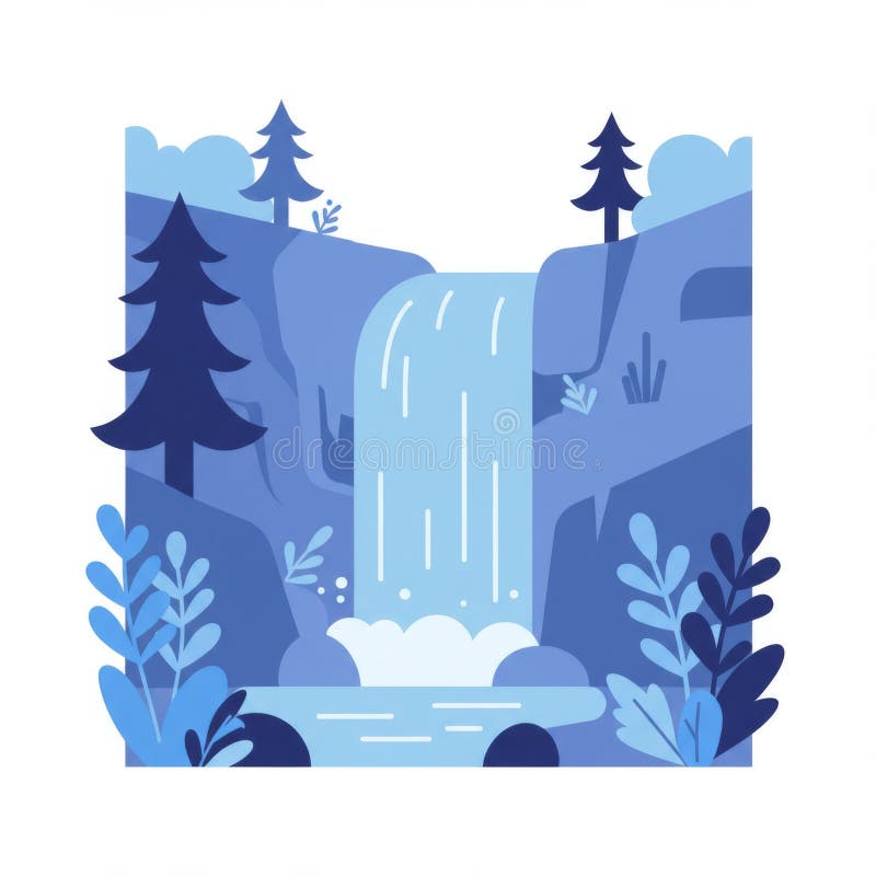 Blue Waterfall Landscape Illustration Stock Illustration - Illustration ...