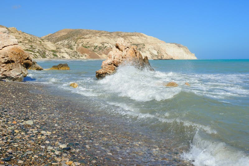 Blue Waters of Rocky Aphrodite Bay in Cyprus Stock Image - Image of ...